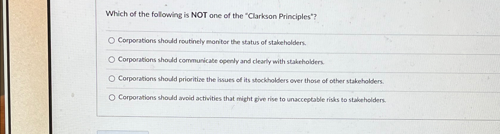 Solved Which of the following is NOT one of the "Clarkson | Chegg.com