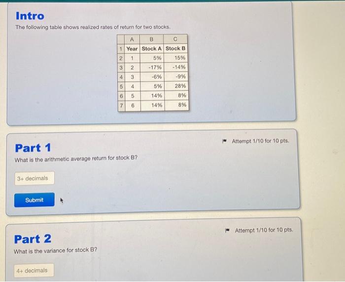 Solved The following table shows realized rates of return | Chegg.com