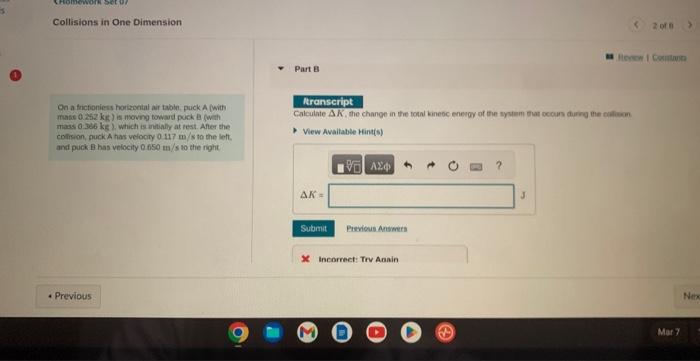 Solved Collisions in One Dimension Part A Oin a tictonless | Chegg.com