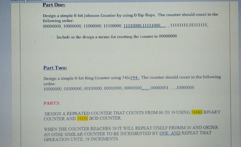 Solved Part One: Design a simple 8-bit Johnson Counter by | Chegg.com