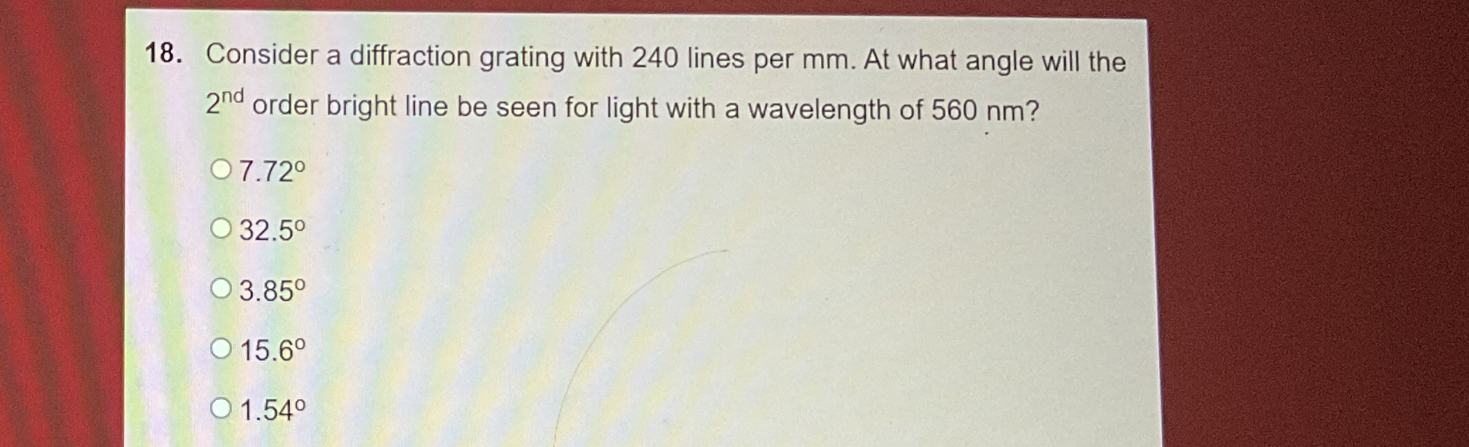 Solved Consider a diffraction grating with 240 ﻿lines per mm | Chegg.com