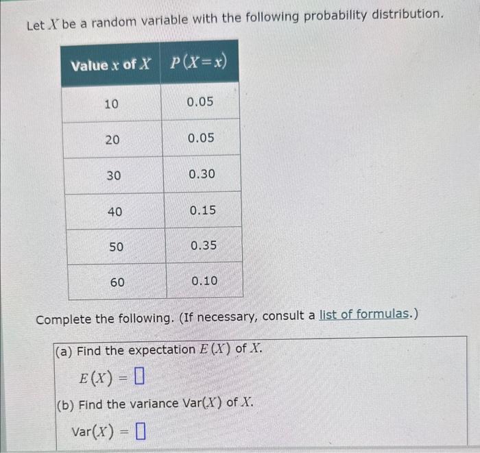 Solved Let X Be A Random Variable With The Following 0118