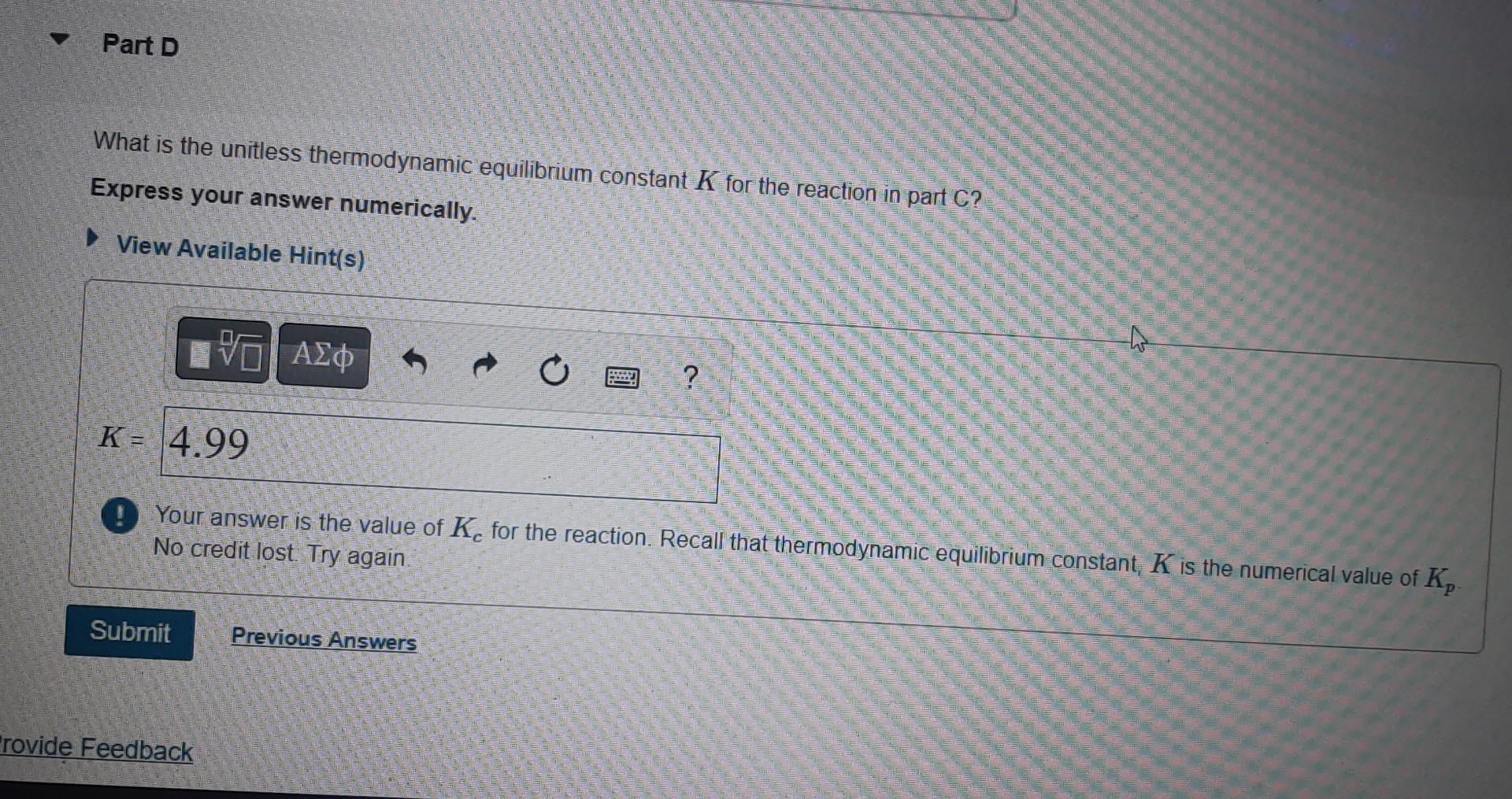 Solved What is the unitless thermodynamic equilibrium | Chegg.com