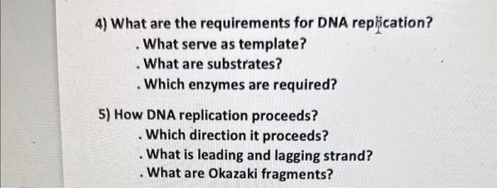 Solved 4) What are the requirements for DNA replication? | Chegg.com