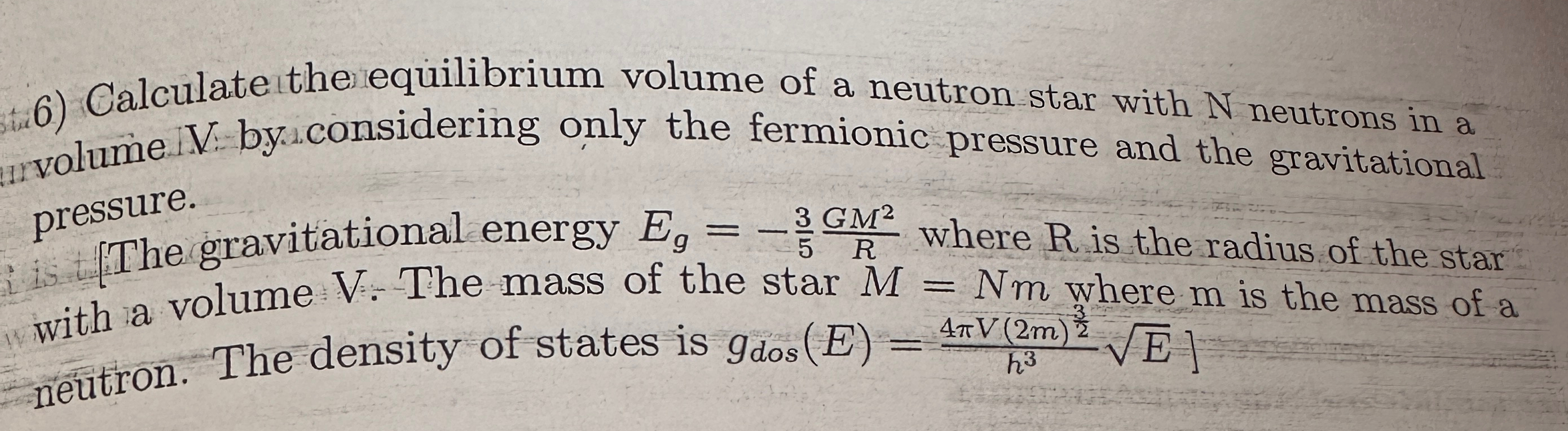 Solved Calculate the equilibrium volume of a neutron star | Chegg.com