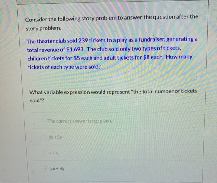 Solved Consider the following story problem to answer the | Chegg.com