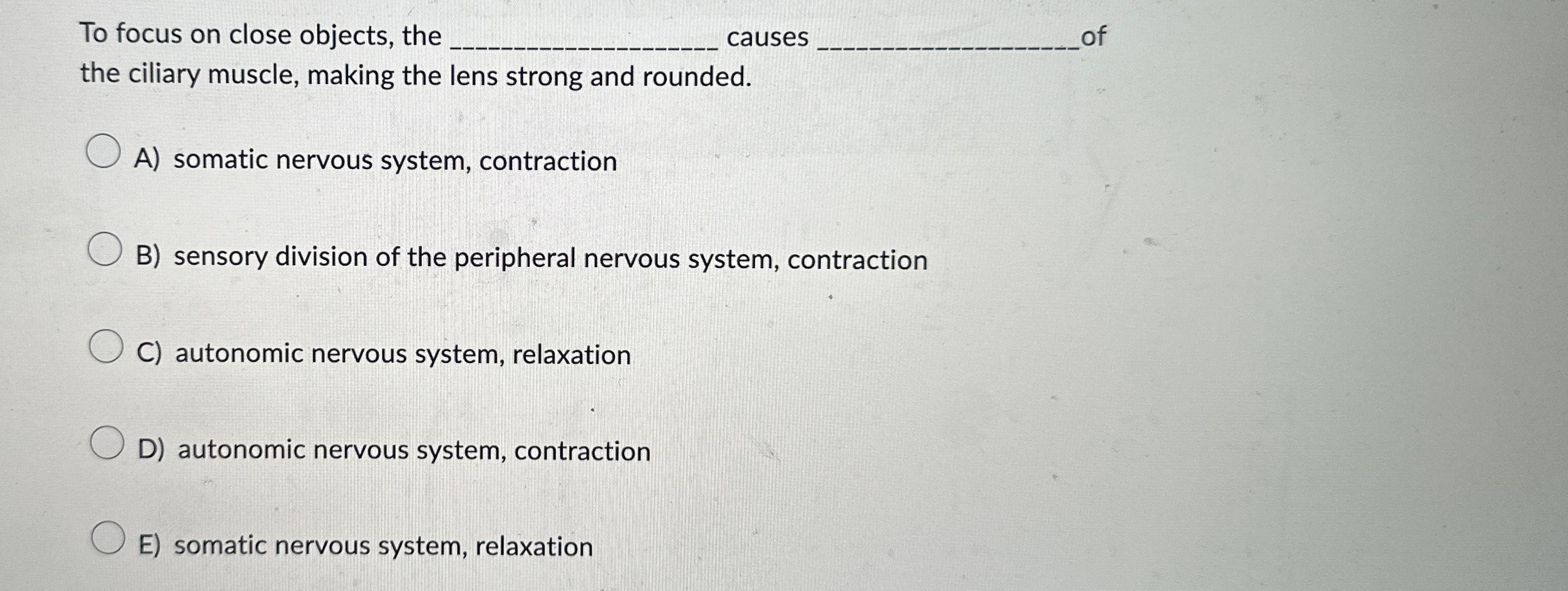 Solved To focus on close objects, the causes of the ciliary | Chegg.com