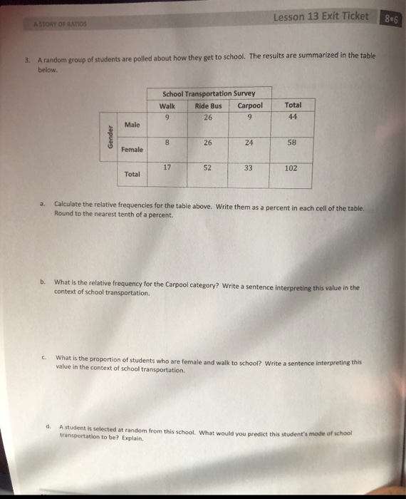 Solved Lesson 13 Exit Ticket 806 A STORY OF RATIOS 3. A | Chegg.com