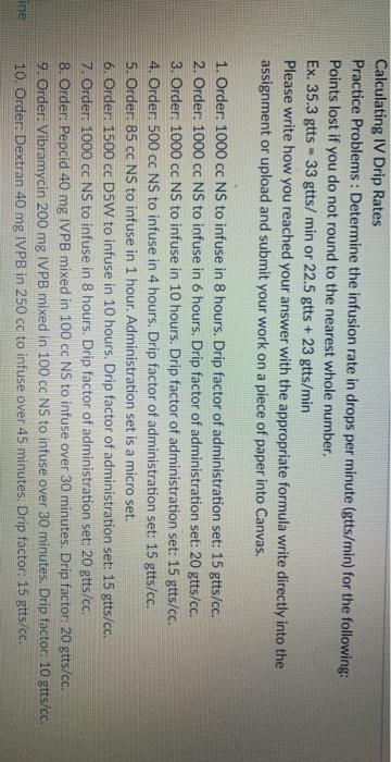 Solved Calculating IV Drip Rates Practice Problems : | Chegg.com