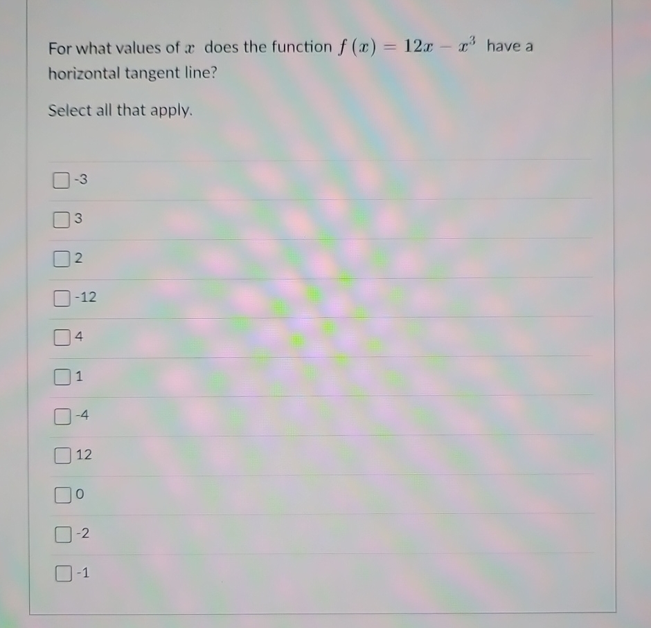 Solved For what values of x ﻿does the function f(x)=12x-x3 | Chegg.com