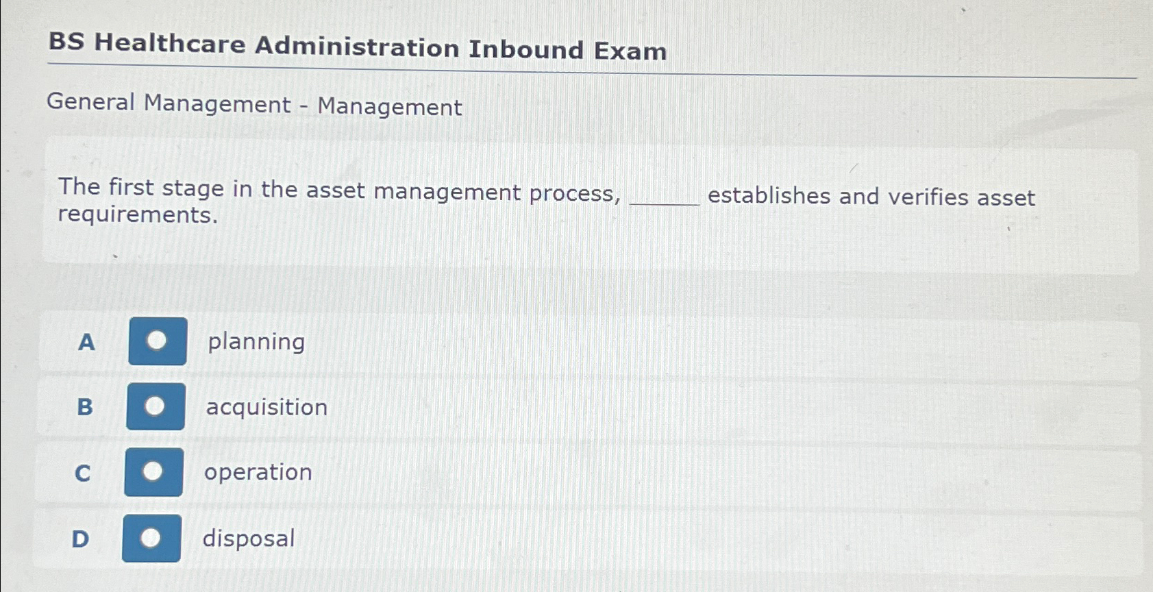 Solved BS Healthcare Administration Inbound ExamGeneral | Chegg.com