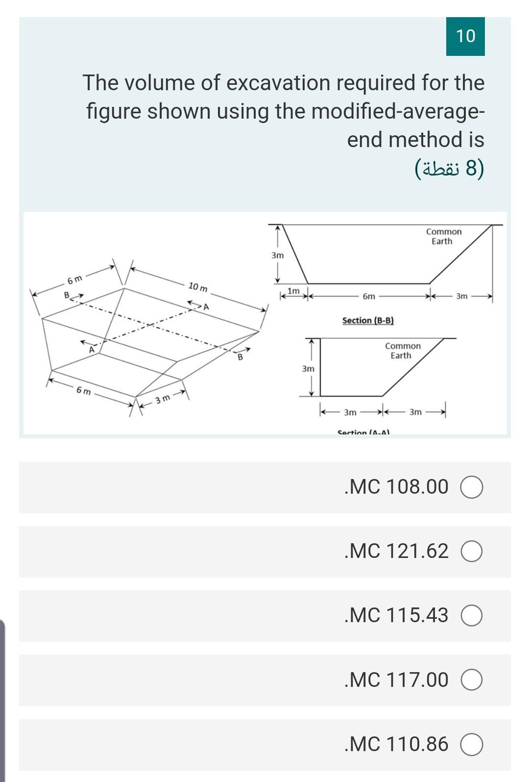 Solved 10 The volume of excavation required for the figure | Chegg.com