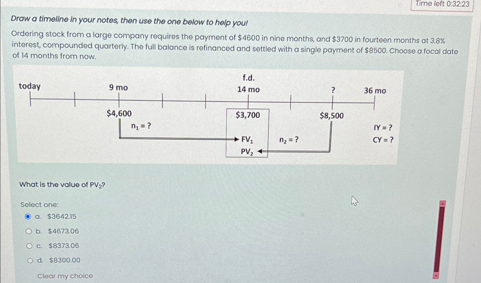 Solved Time left 0:32:23Draw a timeline in your notes, then | Chegg.com