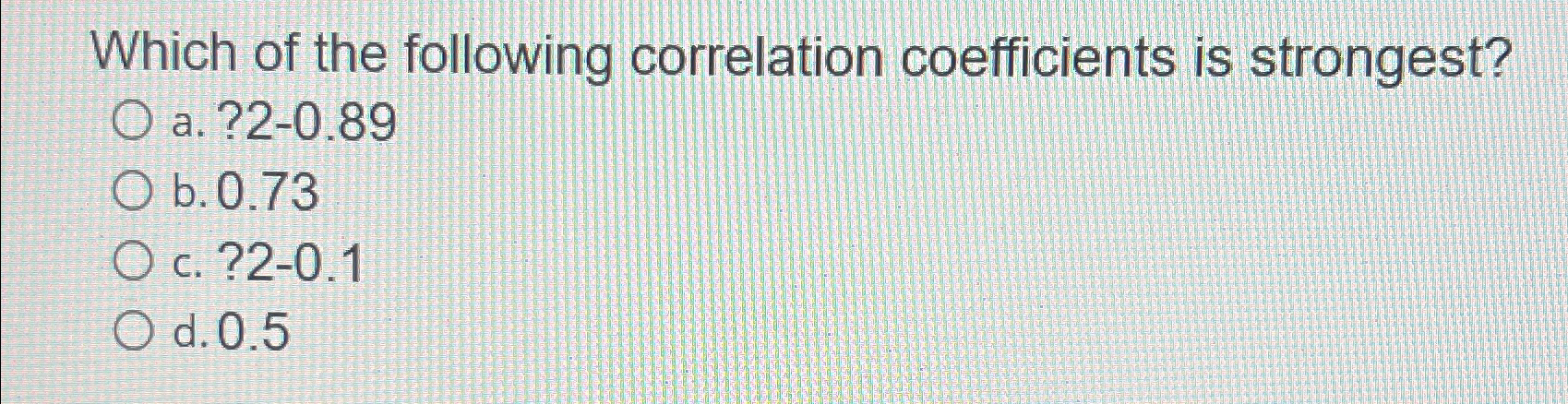 Solved Which of the following correlation coefficients is | Chegg.com
