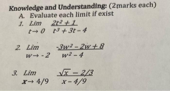 Solved Knowledge and Understanding: (2marks each) A. | Chegg.com