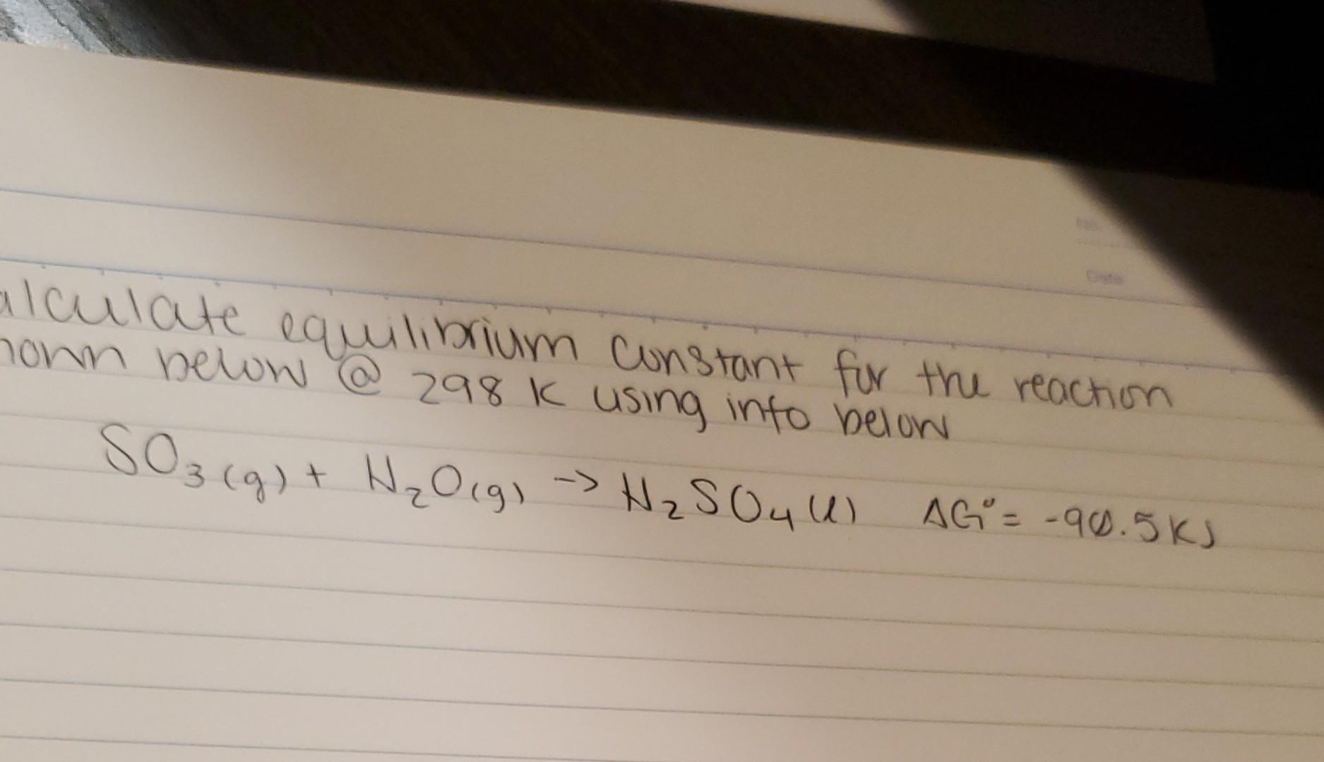Solved Iculate equilibrium constant for the reaction | Chegg.com
