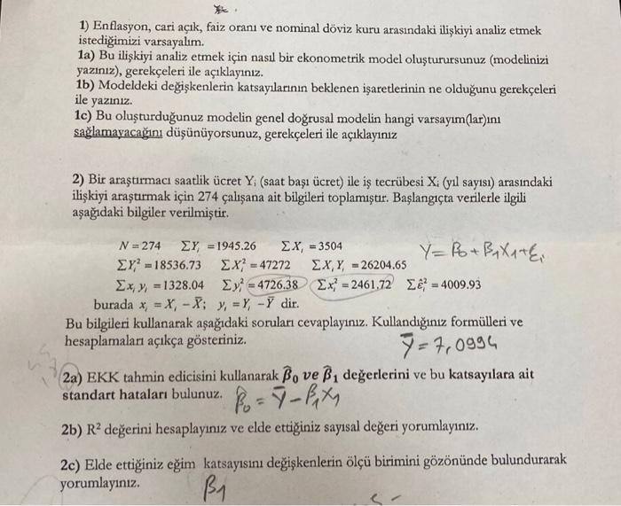 Solved 1) Enflasyon, cari açk, faiz oranı ve nominal döviz | Chegg.com