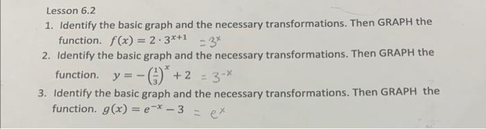 Solved Lesson 6.2 1. Identify the basic graph and the | Chegg.com
