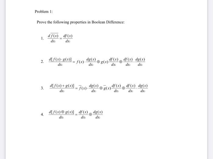 Solved Prove the following properties in Boolean Difference: | Chegg.com