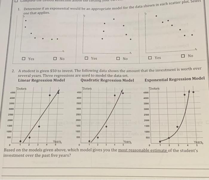 Solved 1. Determine if an exponential would be an | Chegg.com