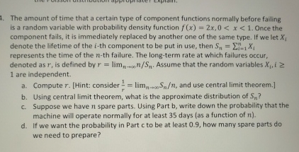 Solved The amount of time that a certain type of component | Chegg.com