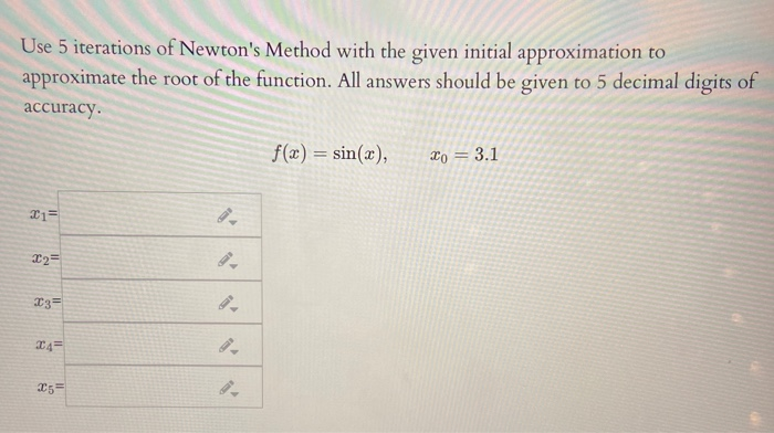 Solved Use 5 iterations of Newton's Method with the given | Chegg.com