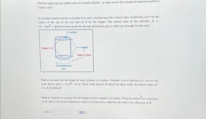 Solved We'll be analyzing the surface area of a round | Chegg.com