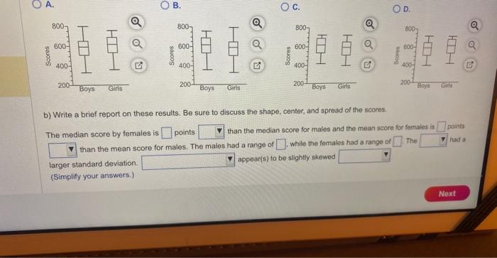 Solved a) Create side-by-side boxplots comparing the scores | Chegg.com