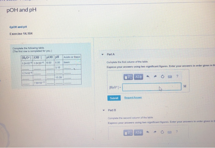 Solved pOH and pH | Chegg.com