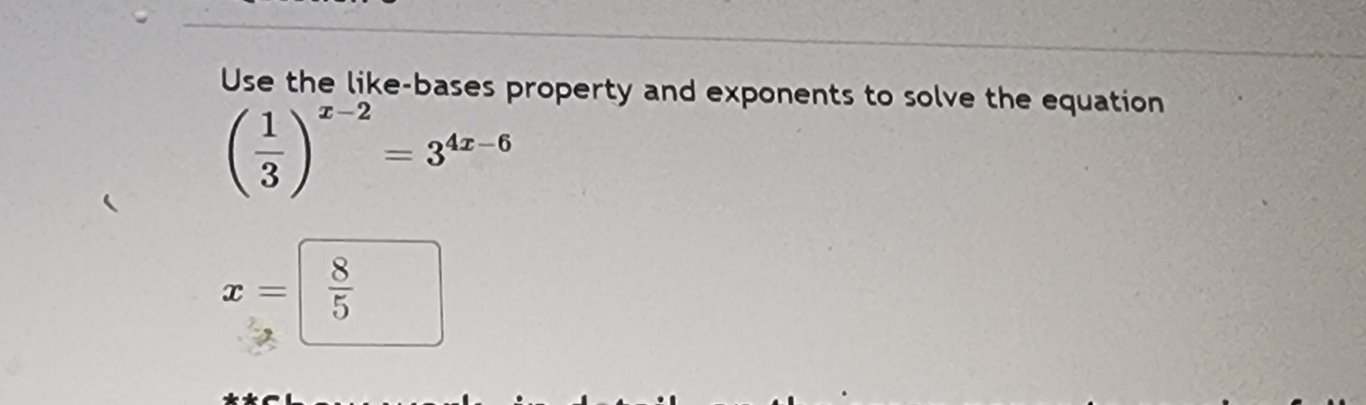 Solved Use the like-bases property and exponents to solve | Chegg.com