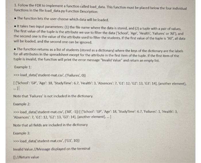 Solved 1. Follow the FDR to implement a function called | Chegg.com