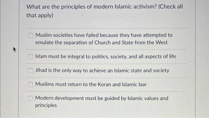 What are the principles of modern Islamic activism? | Chegg.com