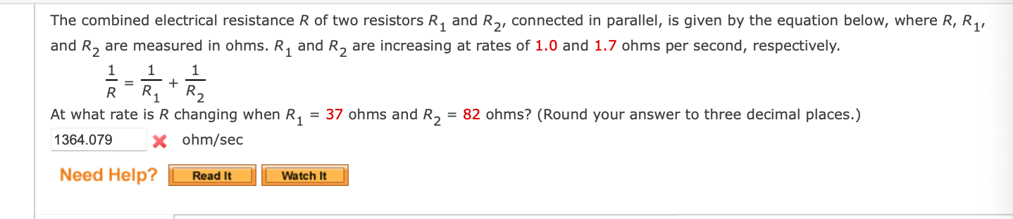 Solved The combined electrical resistance R ﻿of two | Chegg.com