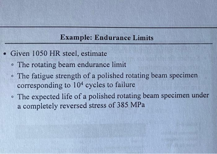 Solved Example: Endurance Limits The rotating beam endurance | Chegg.com