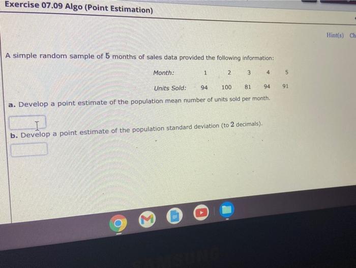 Solved Exercise 07.09 Algo (Point Estimation) Hint(s) Ch A | Chegg.com