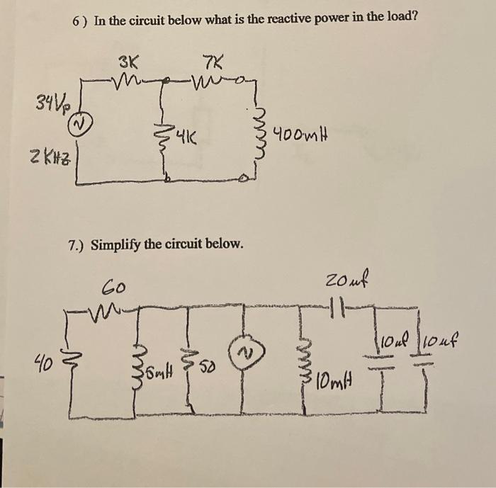 Solved 6) In the circuit below what is the reactive power in | Chegg.com