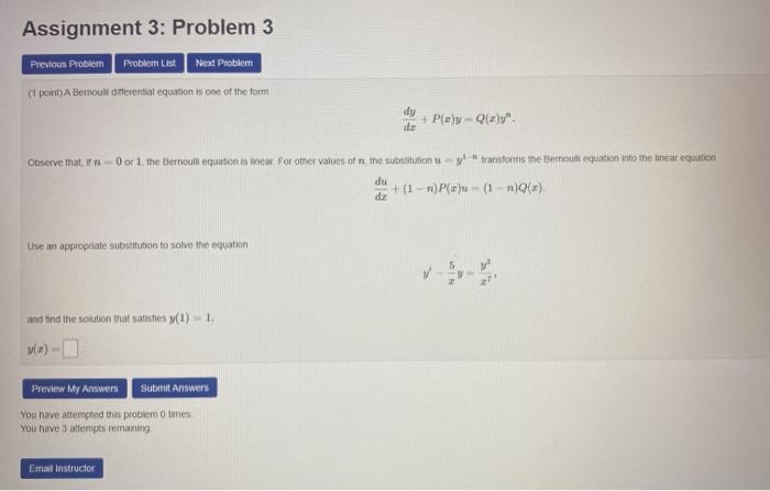 Solved Assignment 3 Problem 3 Previous Problem Problem List 