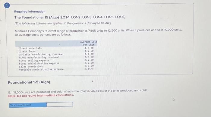 Solved Required information The Foundational 15 (Algo) | Chegg.com