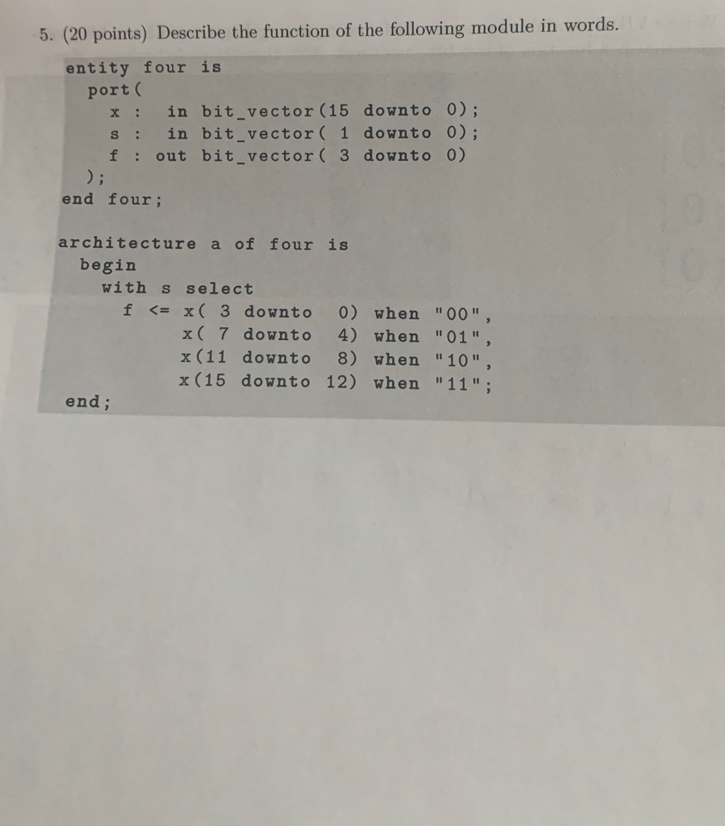 (20 ﻿points) ﻿Describe the function of the following | Chegg.com