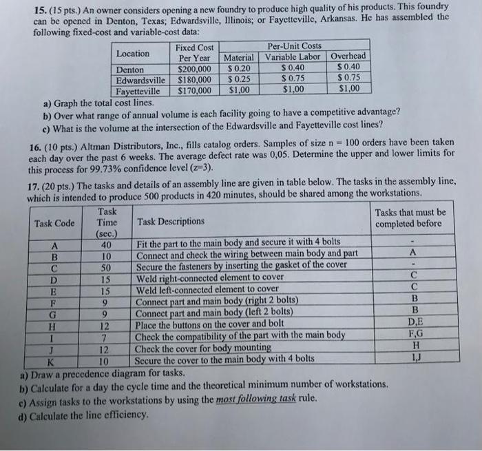 Solved 15. (15 pts.) An owner considers opening a new | Chegg.com