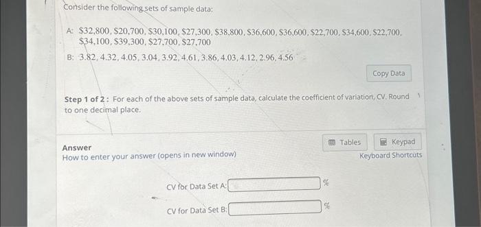 Solved Consider the following sets of sample data: A: | Chegg.com