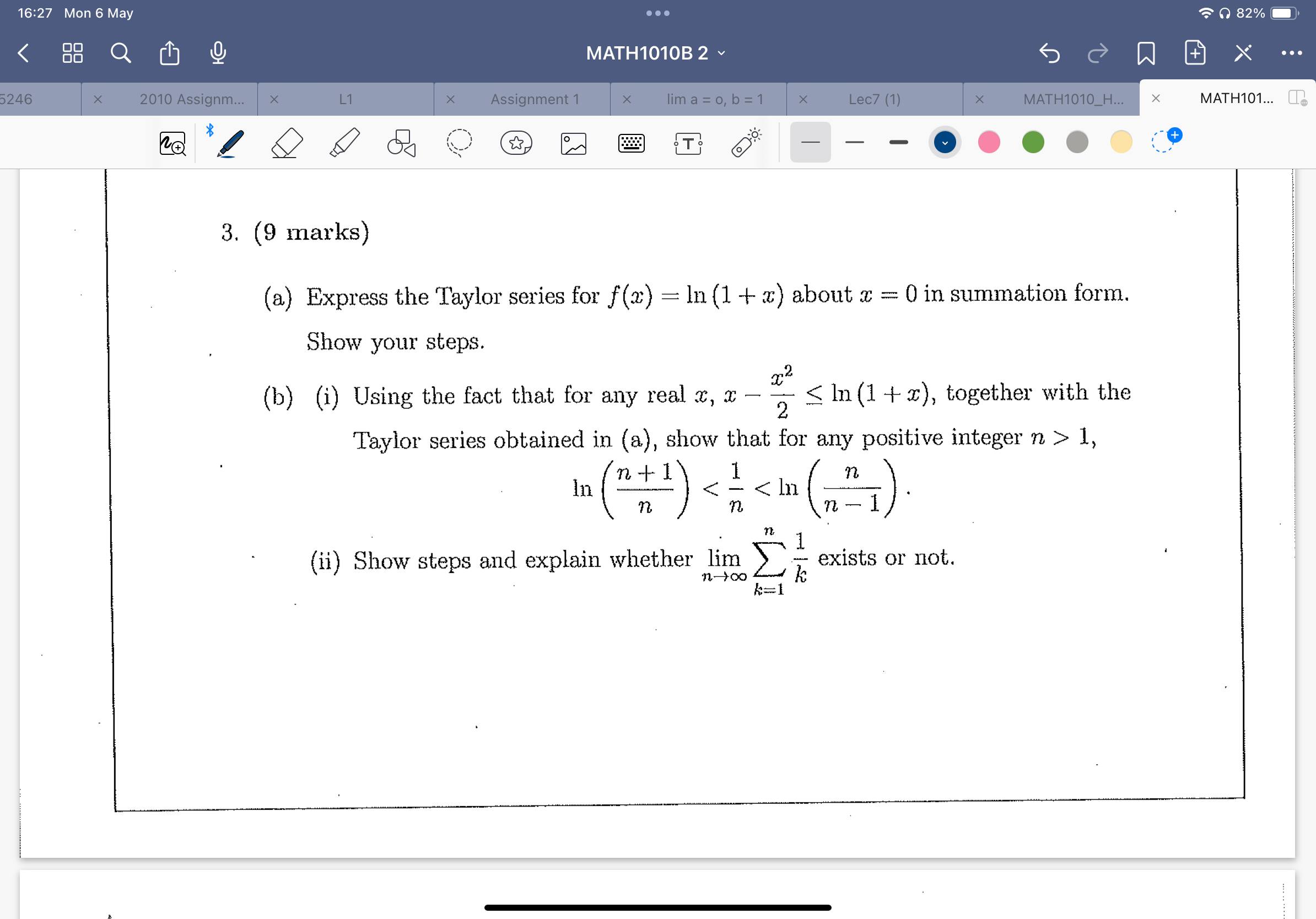 Solved (9 ﻿marks)(a) ﻿Express the Taylor series for | Chegg.com