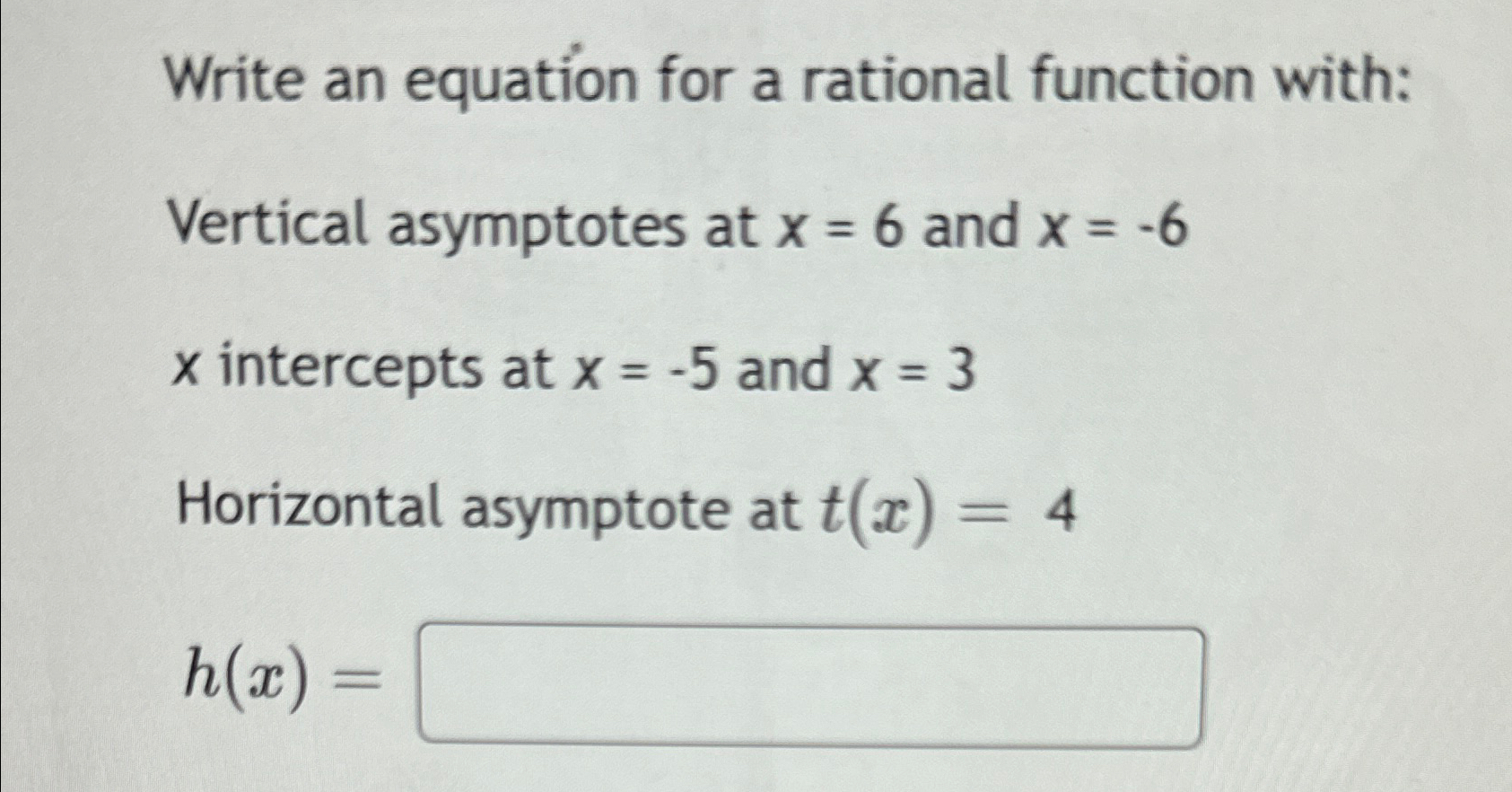 Solved Write an equation for a rational function | Chegg.com