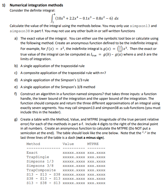 Solved Answer in MATLAB please Numerical integration | Chegg.com