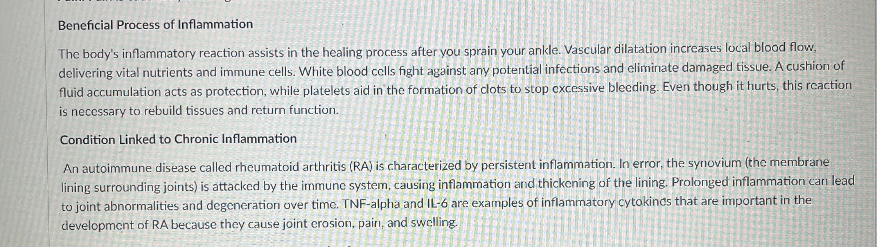 Solved Beneficial Process of InflammationThe body's | Chegg.com