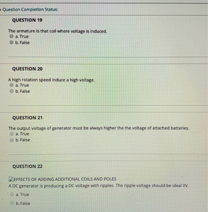 Solved Question Completion Status: QUESTION 19 The armature | Chegg.com
