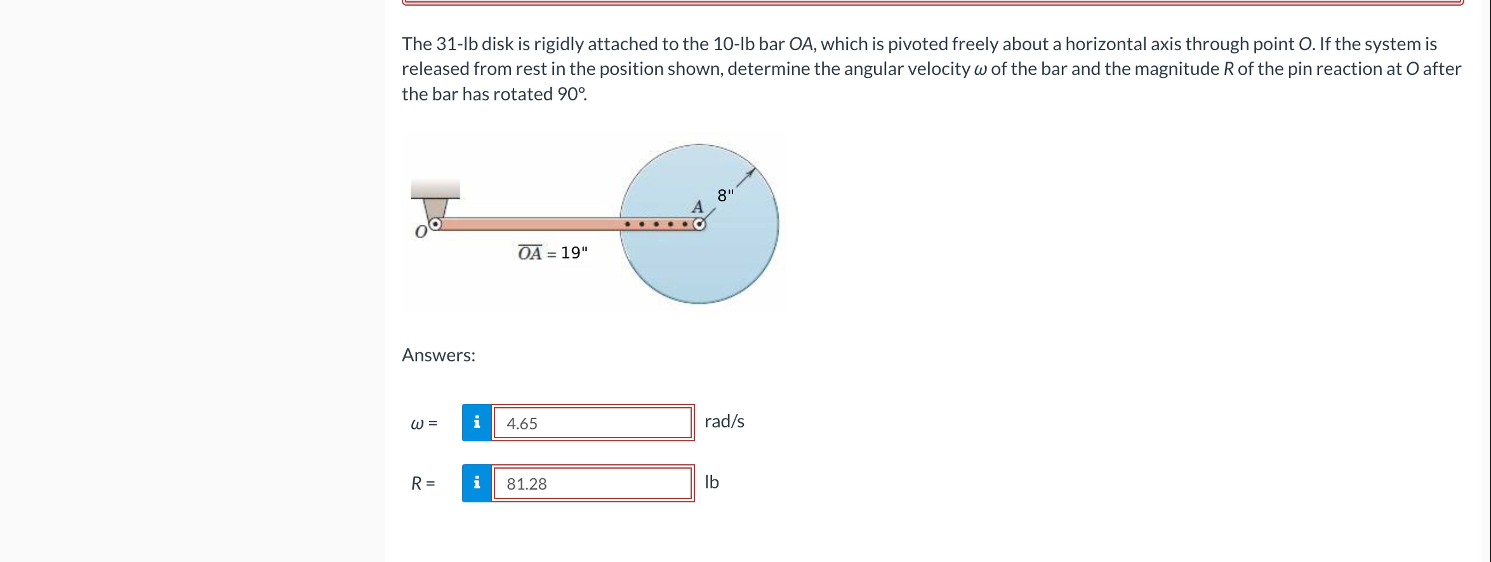 Solved The 31-Ib disk is rigidly attached to the 10-Ib ﻿bar | Chegg.com