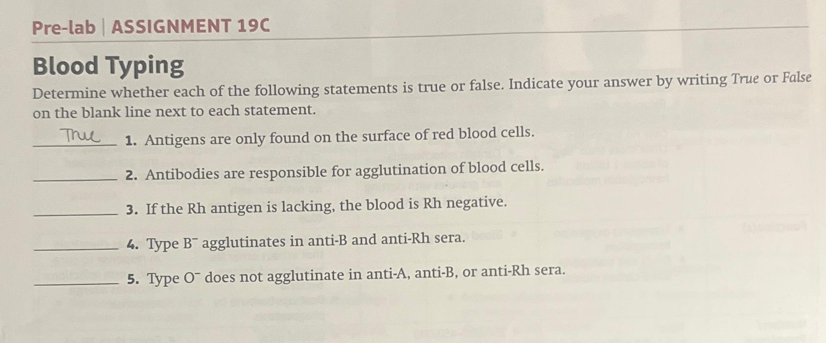 Solved Pre-lab || ﻿ASSIGNMENT 19CBlood TypingDetermine | Chegg.com