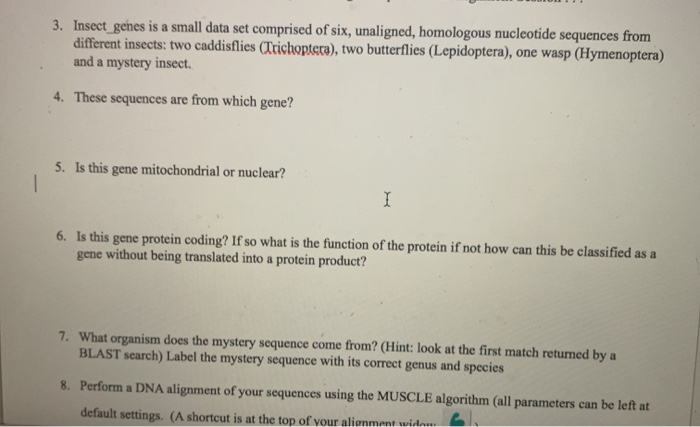 3. Insect_genes is a small data set comprised of six, | Chegg.com
