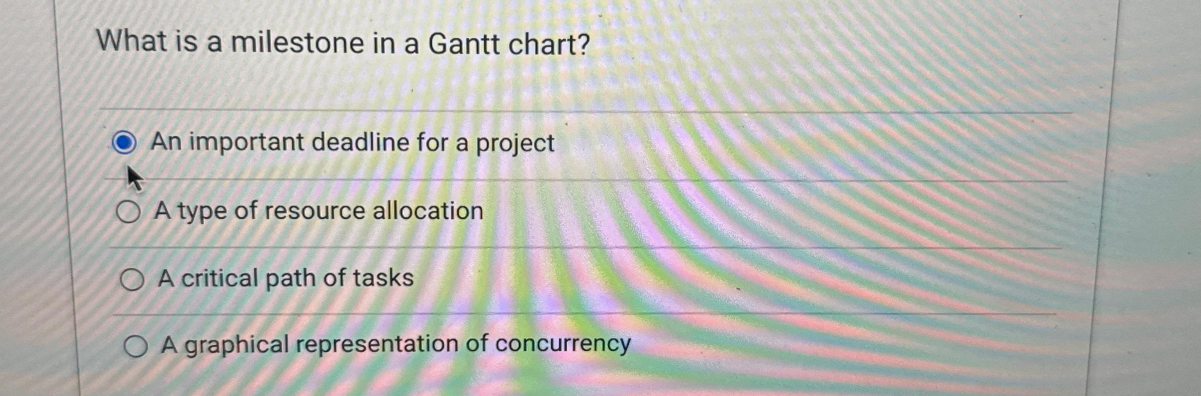 Solved What is a milestone in a Gantt chart?An important | Chegg.com